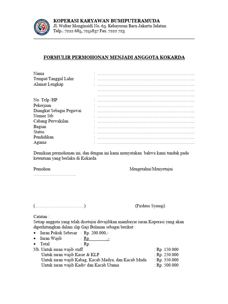 Formulir Anggota KOKARDA | PDF