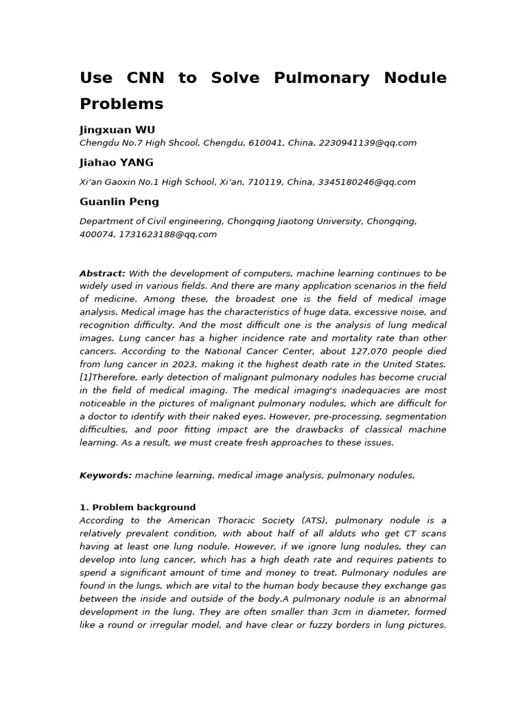 Use CNN To Solve Pulmonary Nodule Problems. | PDF