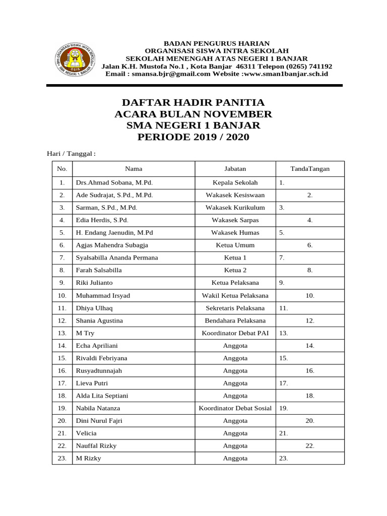 Daftar Hadir Panitia | PDF
