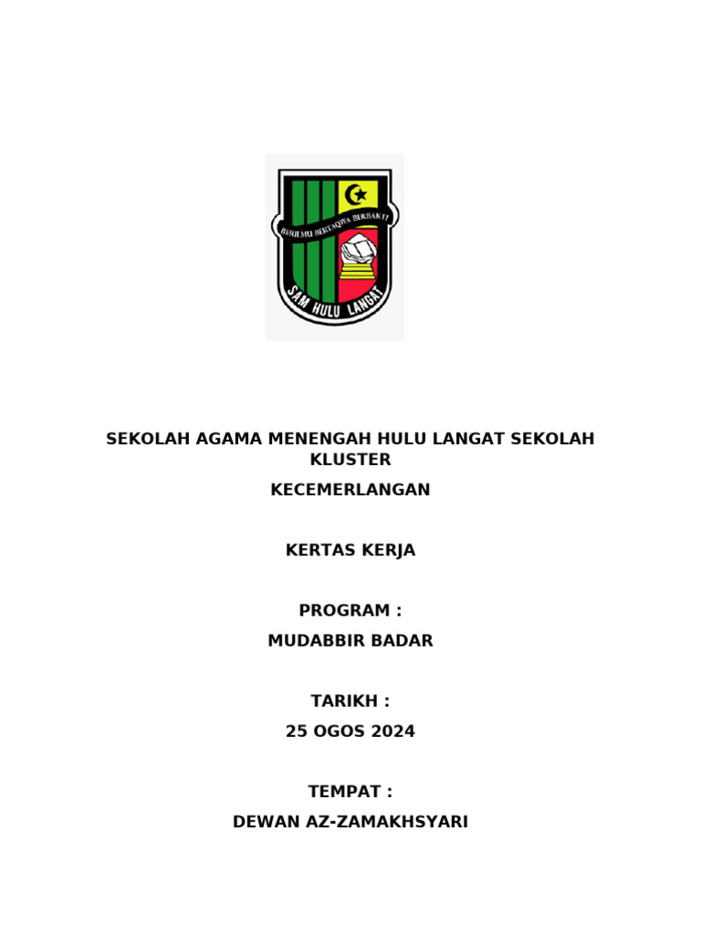 KERTAS KERJA MUDABBIR 2024 Sumayah | PDF