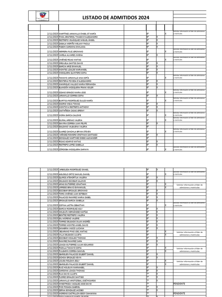 Lista de Admitidos - para 2024 | PDF