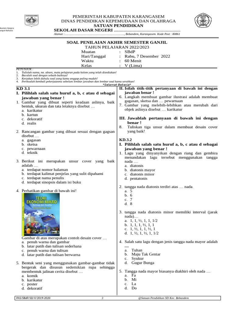 PAS SBDP KELAS 5 TP 2019-2020 | PDF