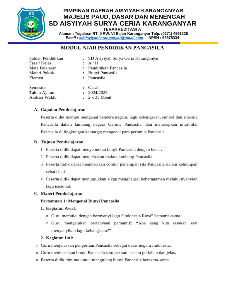 MODUL AJAR KELAS 2 | PDF