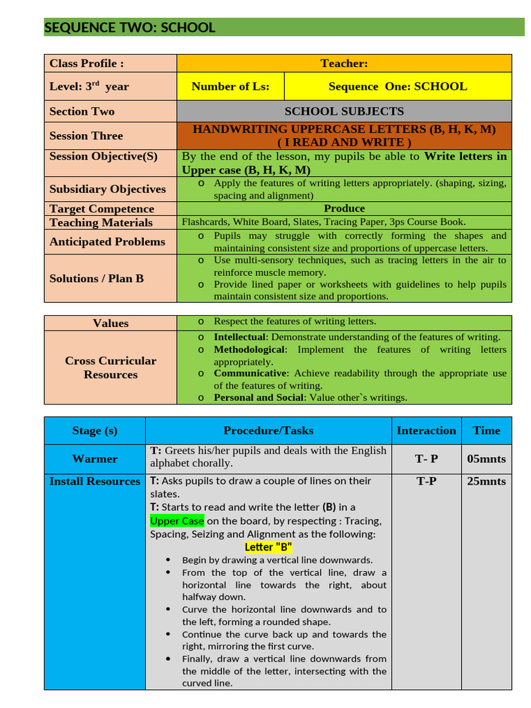 3ps SEQ2 SECT 02 LESSON 03 HANDWRITING B H K M | PDF