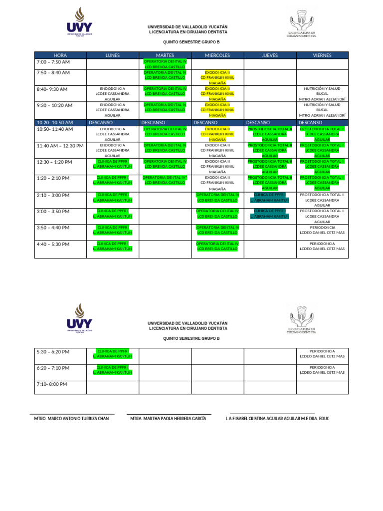 Horario 5b 2025-1 | PDF