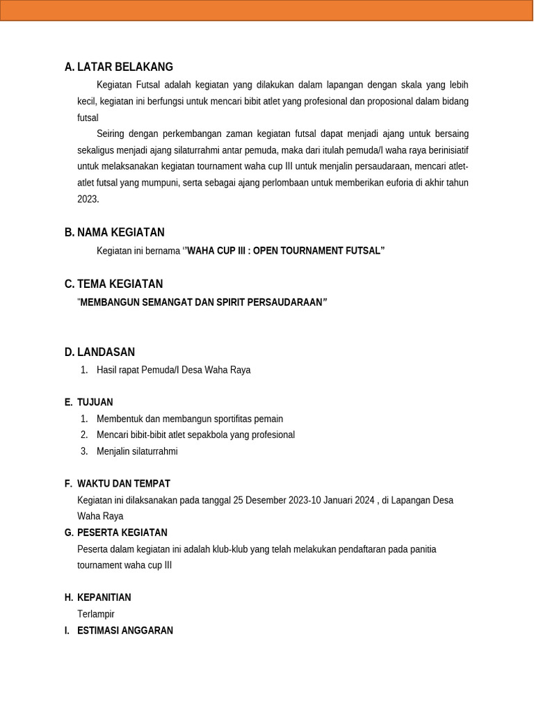 Proposal Waha Cup III | PDF