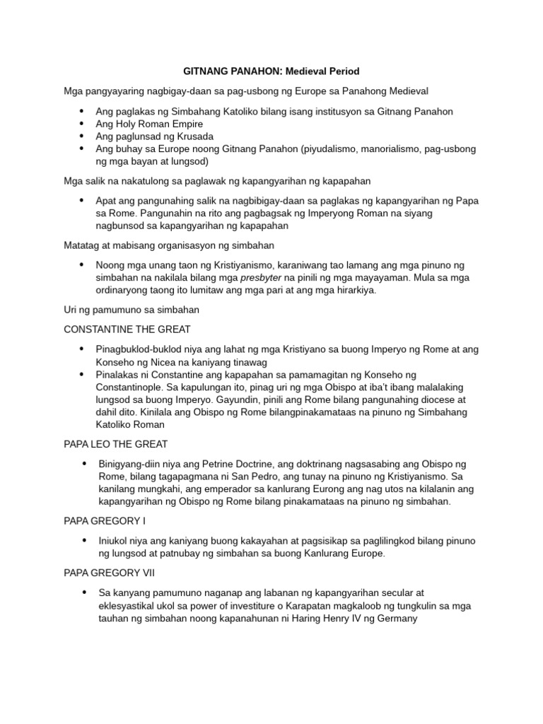 Gitnang Panahon Medieval Period | PDF