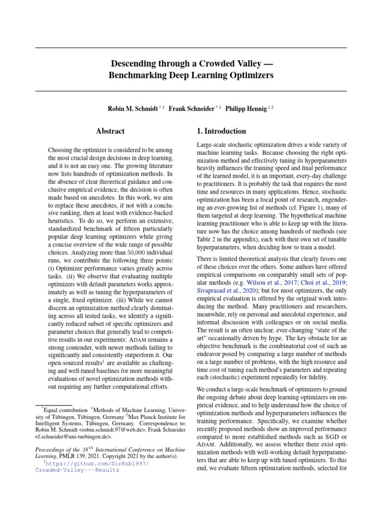 Descending Through A Crowded Valley - Benchmarking Deep Learning Optimizers | PDF