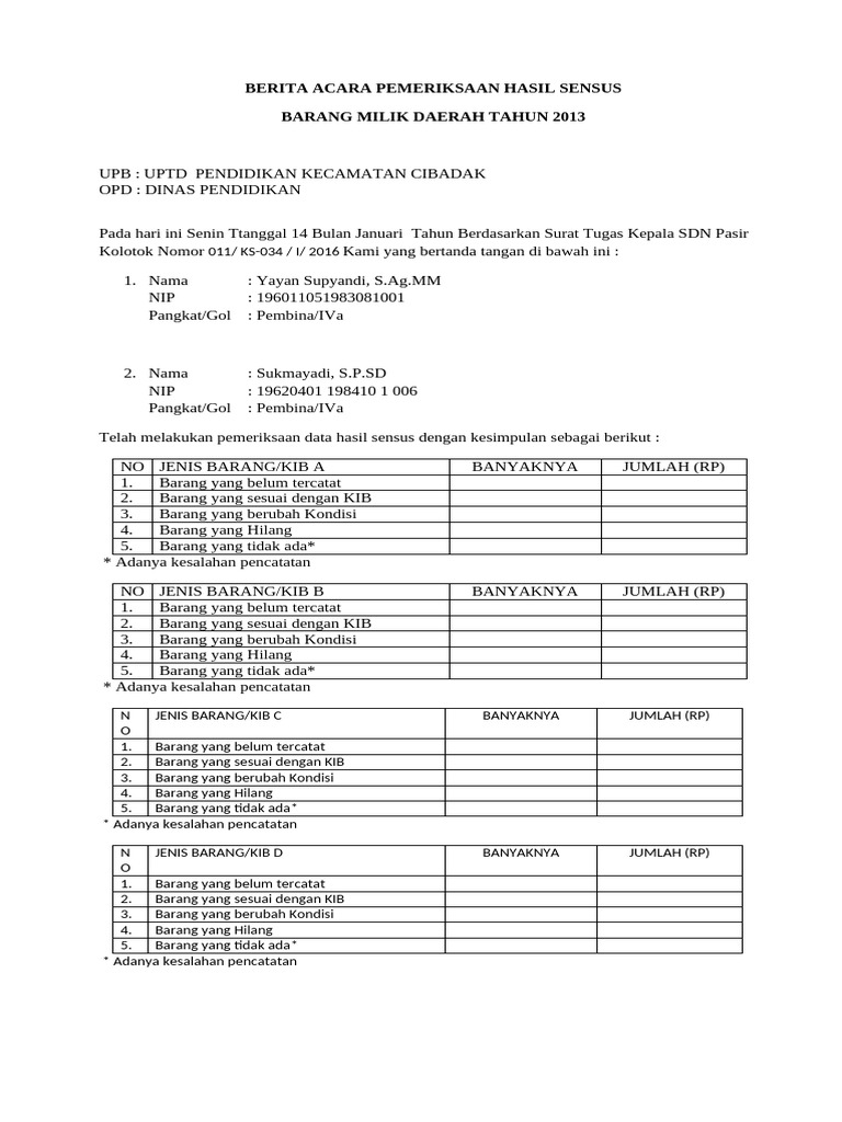 Berita Acara Pemeriksaan Hasil Sensus | PDF