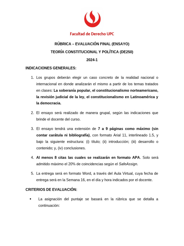 Evaluación Final: Ensayo de Derecho 2024 | PDF | Syntax | Grammar