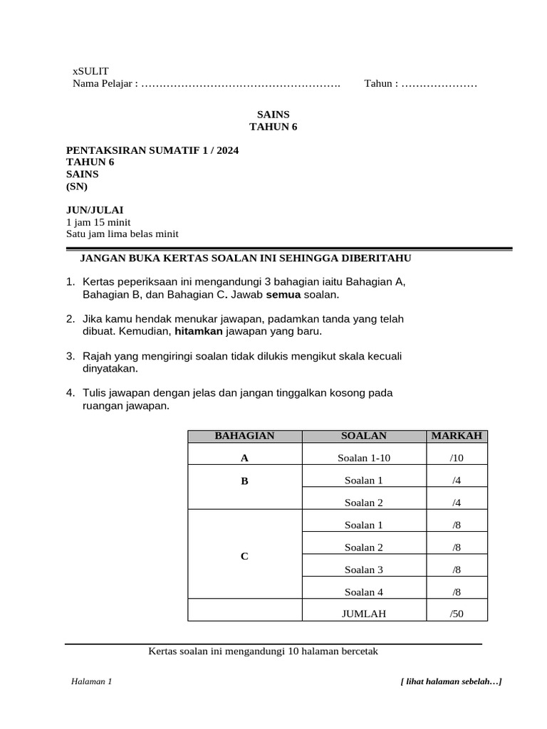 Skema PPT Sains SK THN 6 2024 by Cikgu Gorgeous | PDF