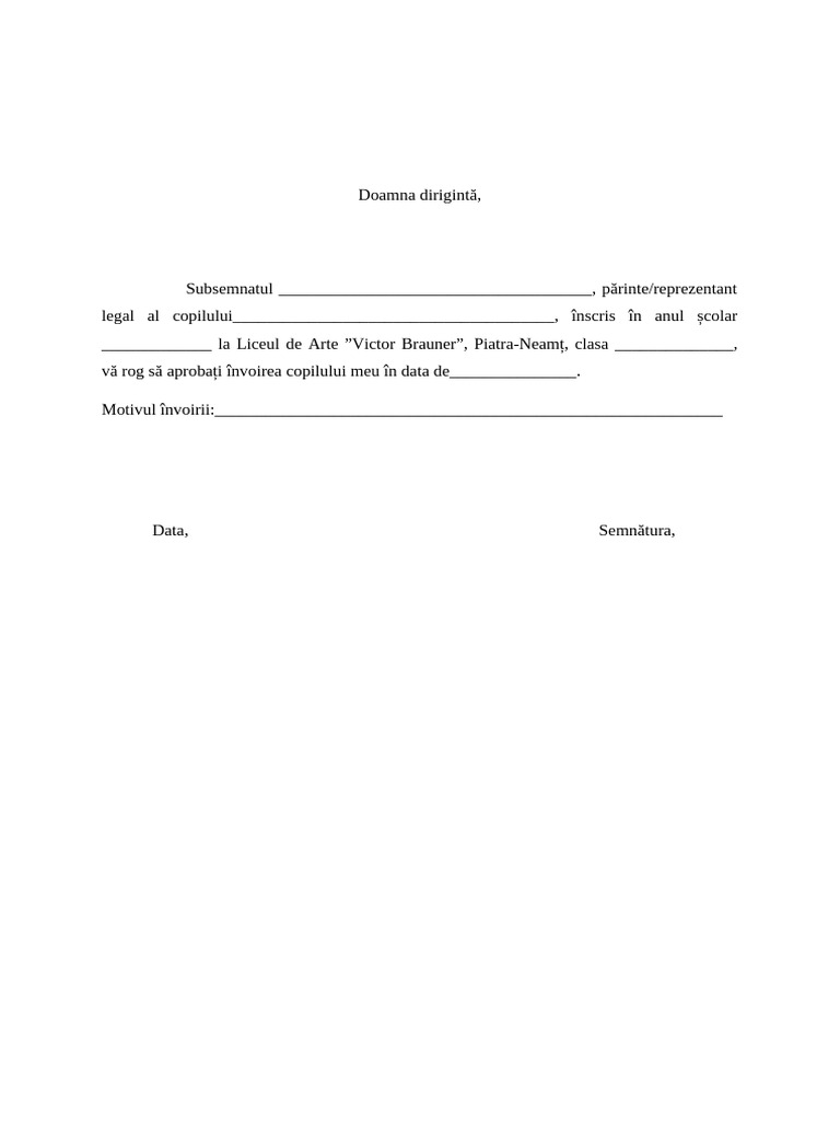 Cerere Învoire | PDF