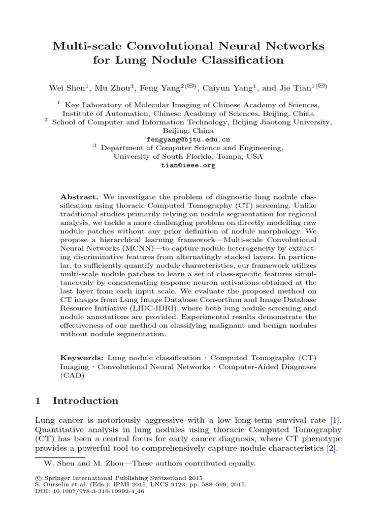 Multi-Scale Convolutional Neural Networks For Lung Nodule Classification | PDF | Image ...