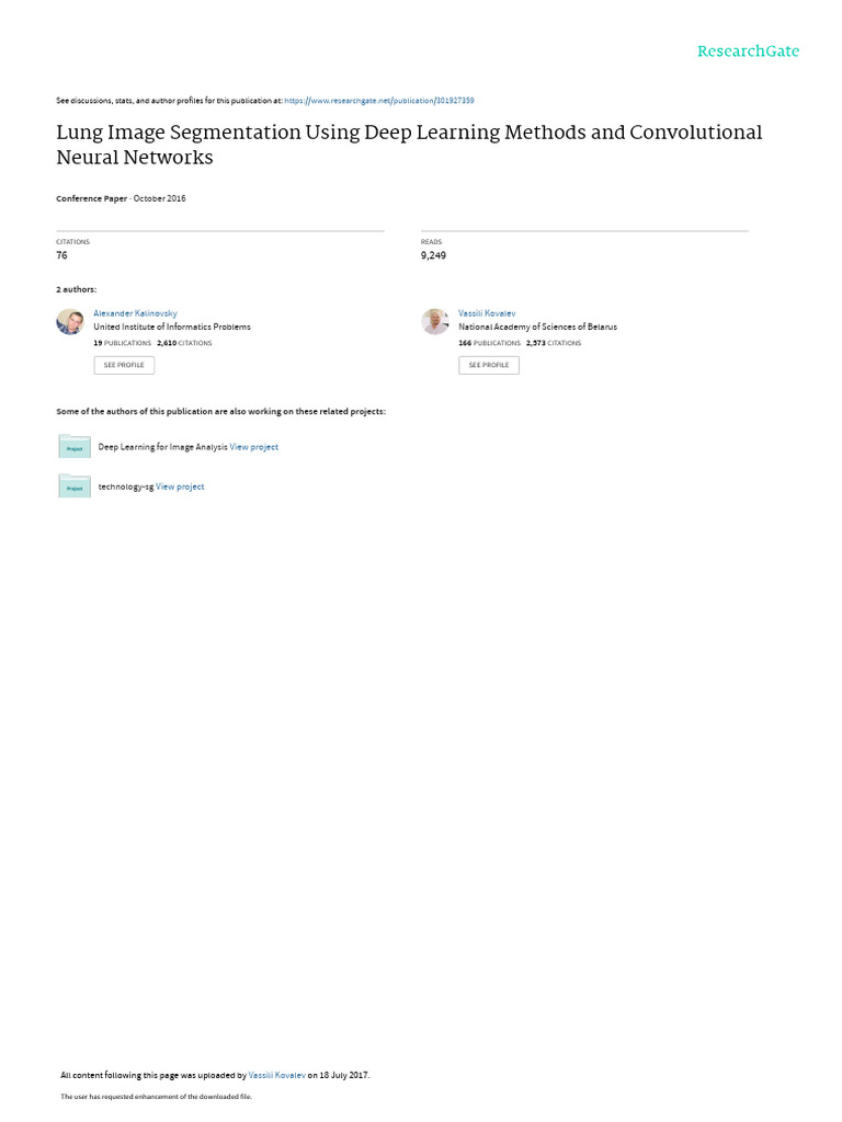 Lung Image Segmentation Using Deep Learning Methods&CNN | PDF
