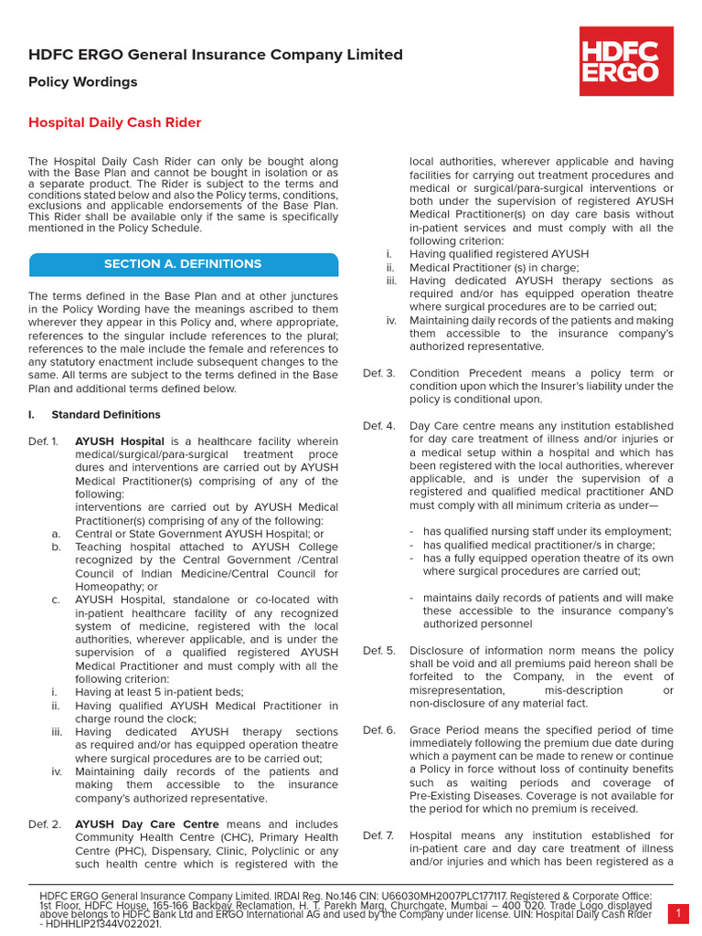 Hospital Daily Cash PW | PDF