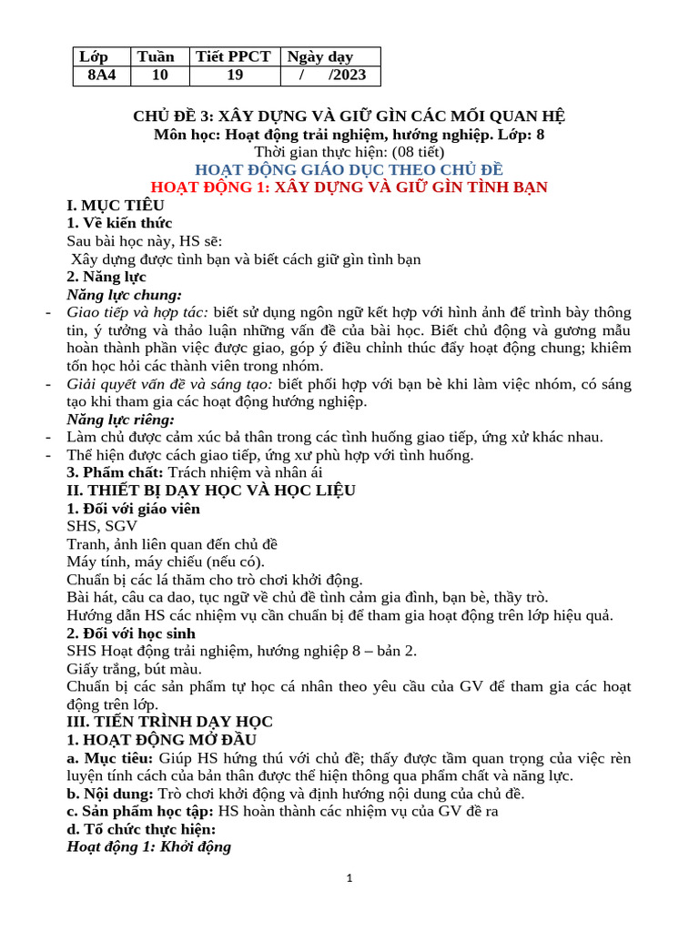 KHBD HDTN 8 CĐ3 CTST | PDF