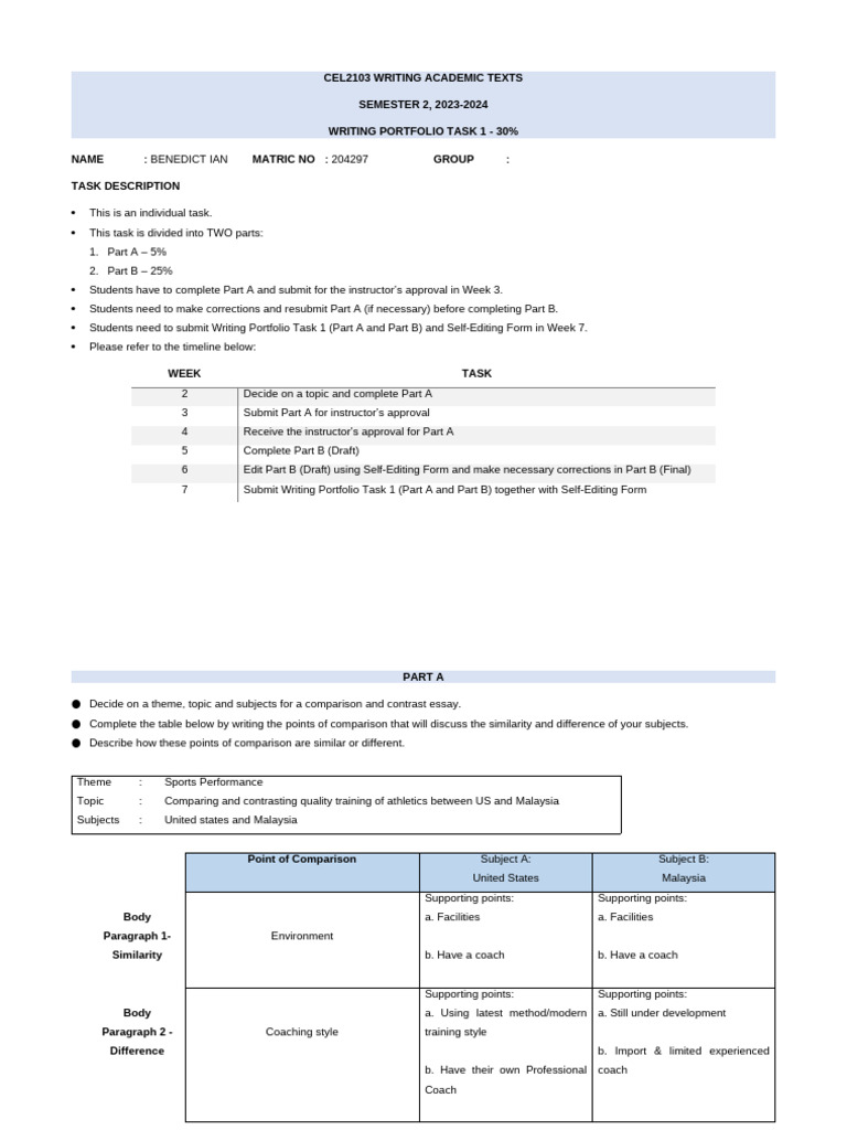 Cel2103 Writing Portfolio Task 1 30% | PDF