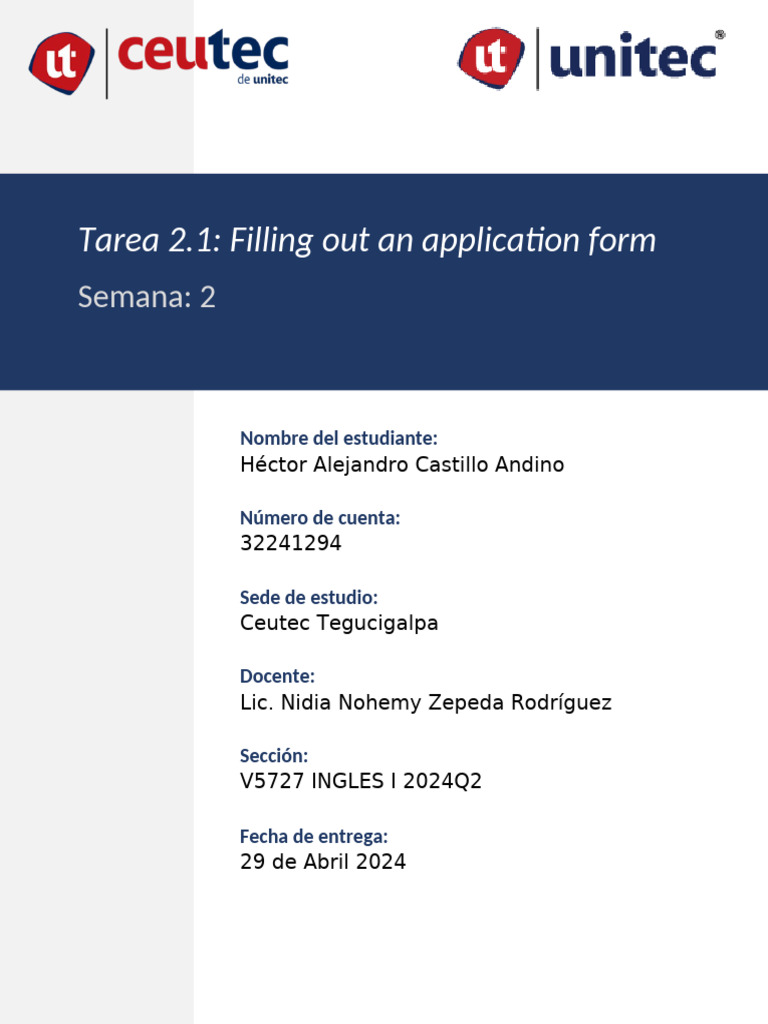 S2-Tarea 2.1 - Filling Out An Application Form | PDF