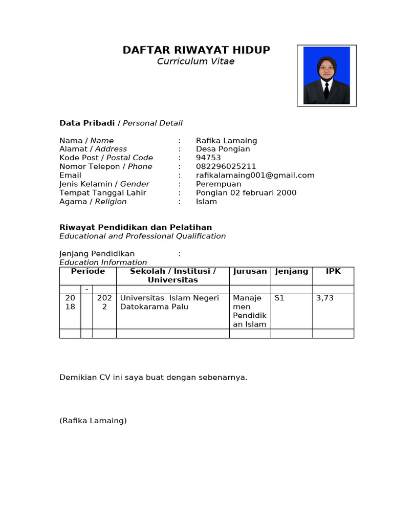 Form CV Rafika | PDF
