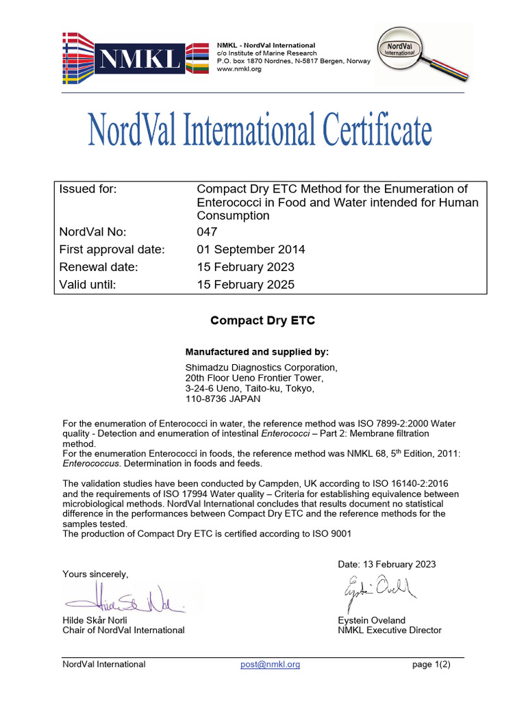 NordVal Certificate 047 Compact Dry ETC Feb2023 Shimadzu Apr2023 | PDF