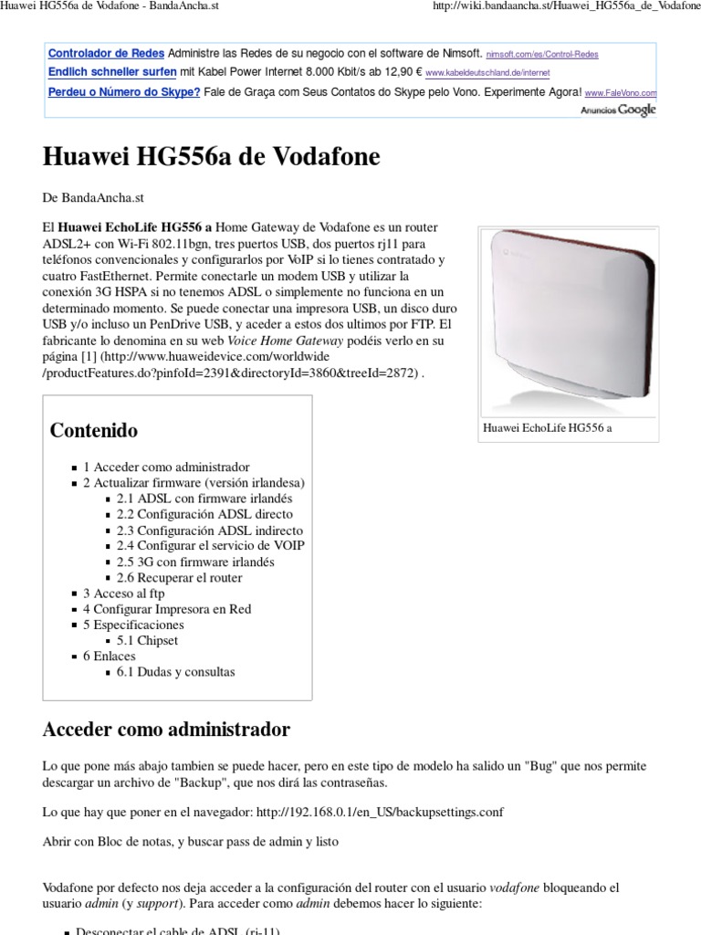 Manual del Router Huawei HG556a Vodafone | PDF | Dirección IP ...