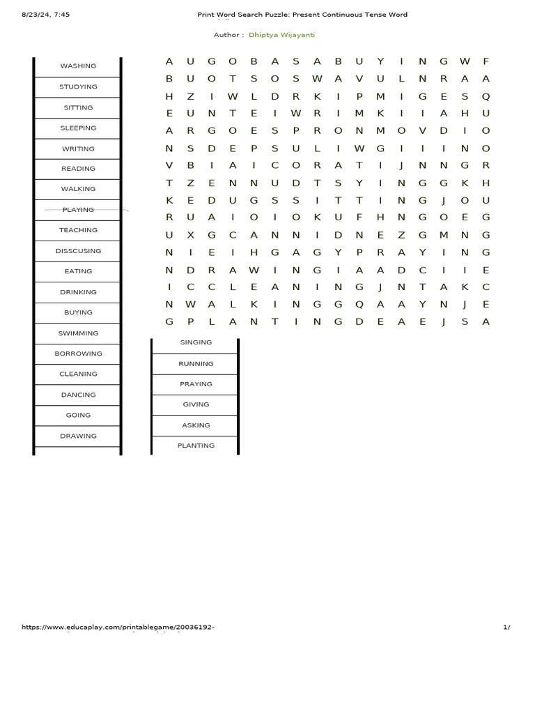 Print Word Search Puzzle_ Present Continuous Tense Word Search () | PDF