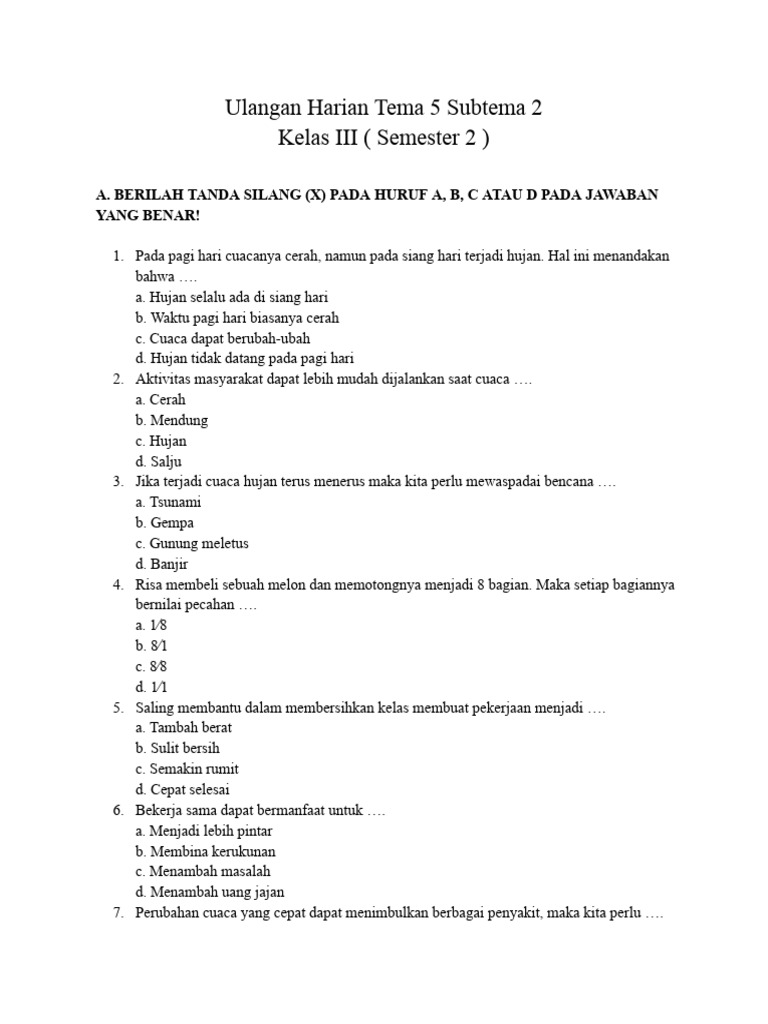 Soal PH tema 5 subtema 2 | PDF