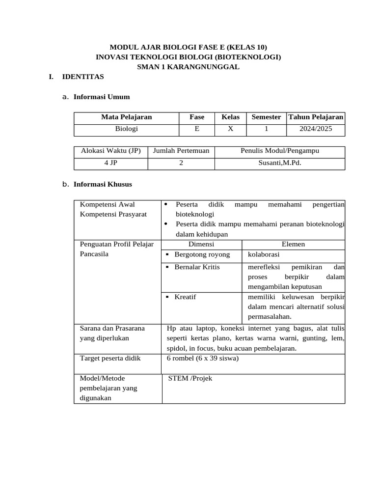 MODUL AJAR STEM KOMPOSTER BIO X Edit | PDF