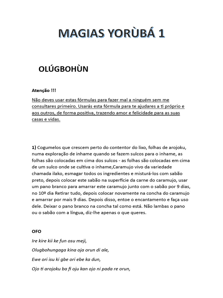 Magias Yoruba Olugbohun | PDF