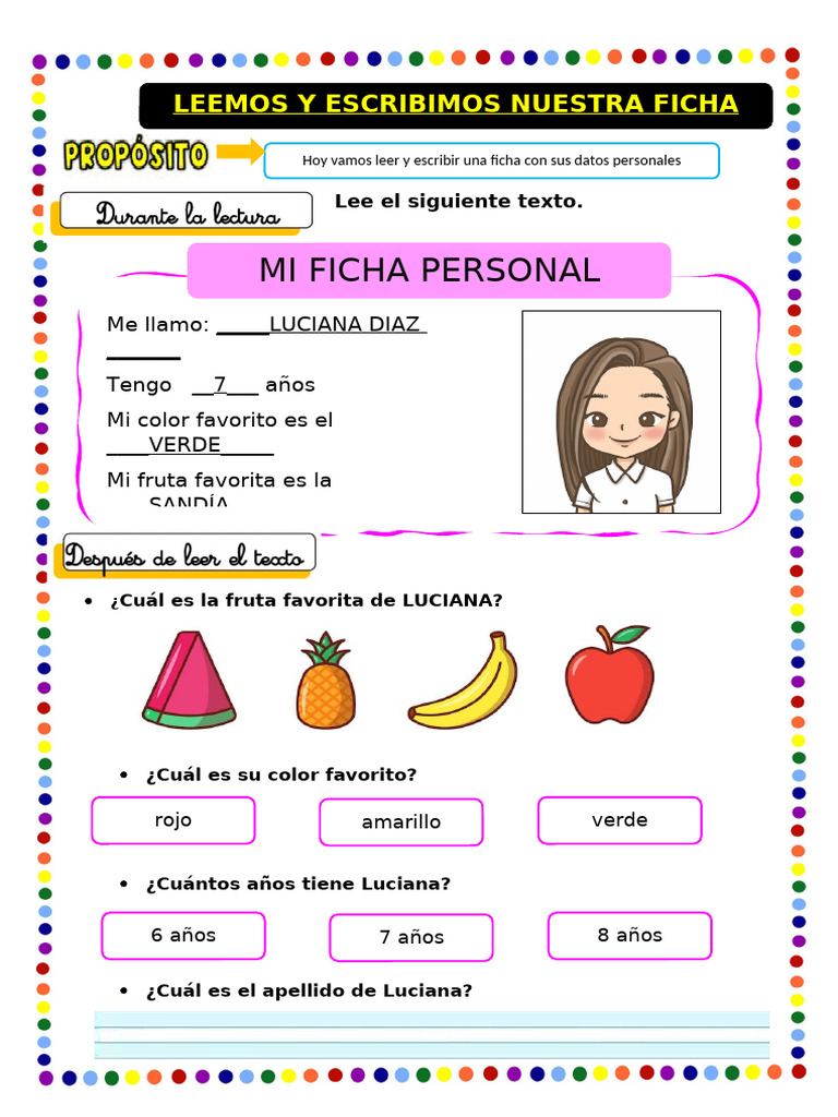 Ficha de Comunicación - Leemos y Escribimos Nuestra Ficha Personal | PDF Ficha de Comunicación - Leemos y Escribimos Nuestra Ficha Personal | PDF