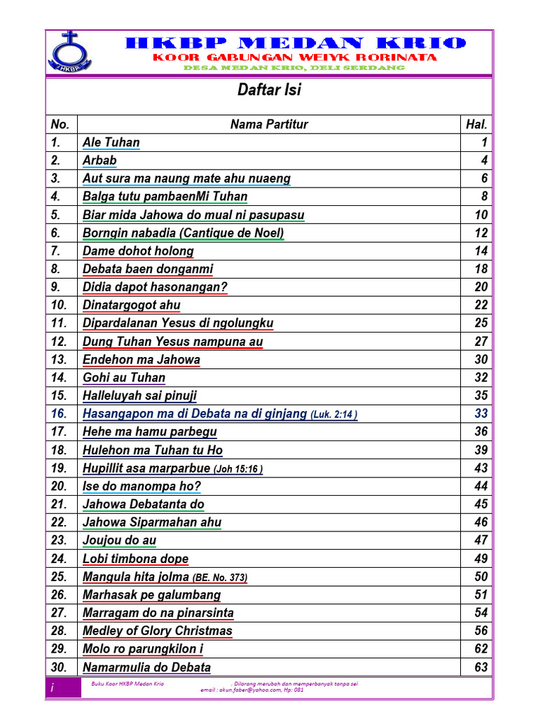 Buku Koor Gabungan Bahasa Batak Jilid-1 - 2 (Copy) | PDF