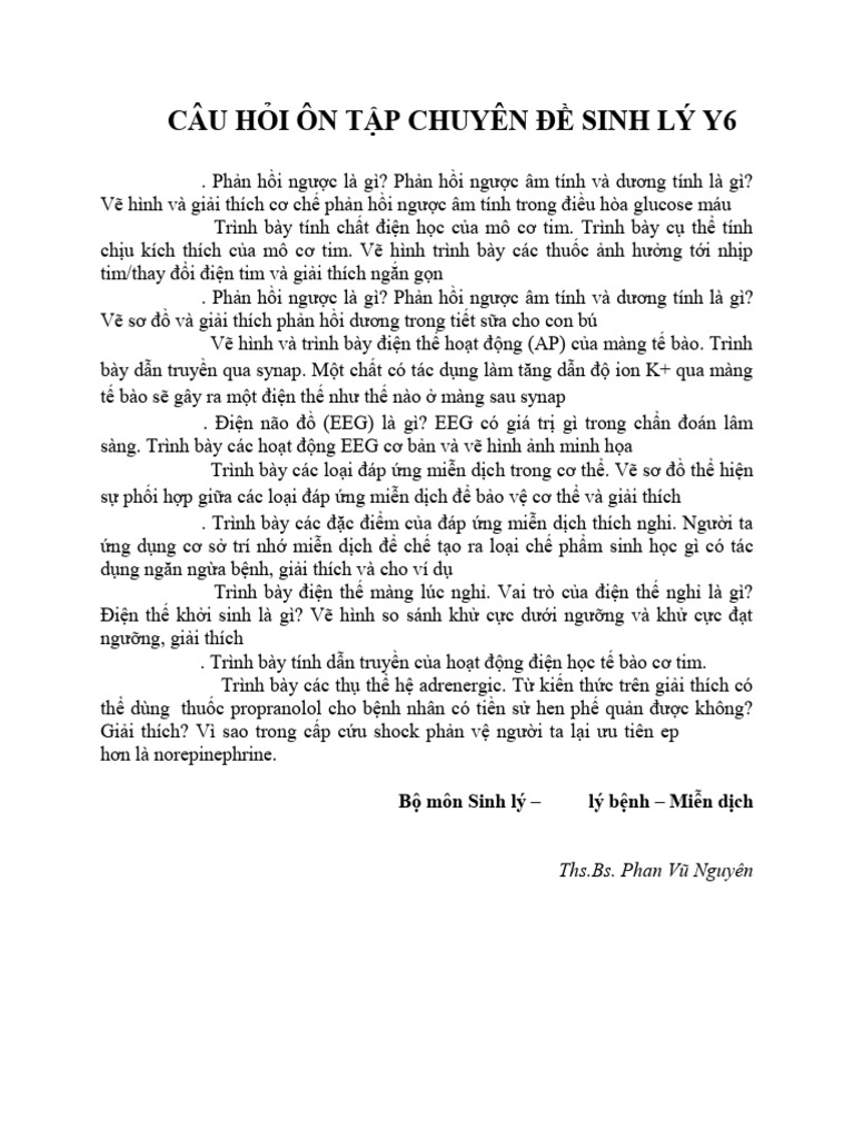 CÂU-HỎI-ÔN-TẬP-CHUYÊN-ĐỀ-SINH-LÝ-Y6 | PDF