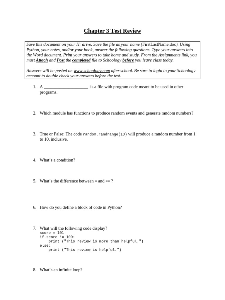 Chapter 3 Test Review | PDF