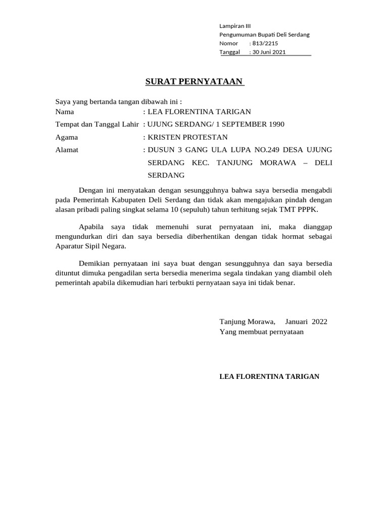 Surat Pernyataan Lampiran III 07 | PDF