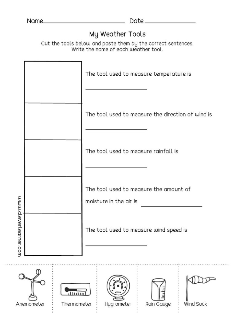 Worksheet - Kindergarten Weather Meteorologist Weather Tools 4 | PDF