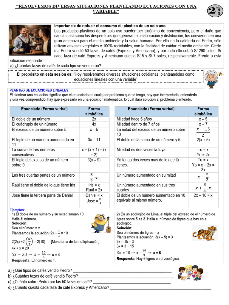 FICHA 7-Planteo de Ecuaciones | PDF | Ecuaciones | café