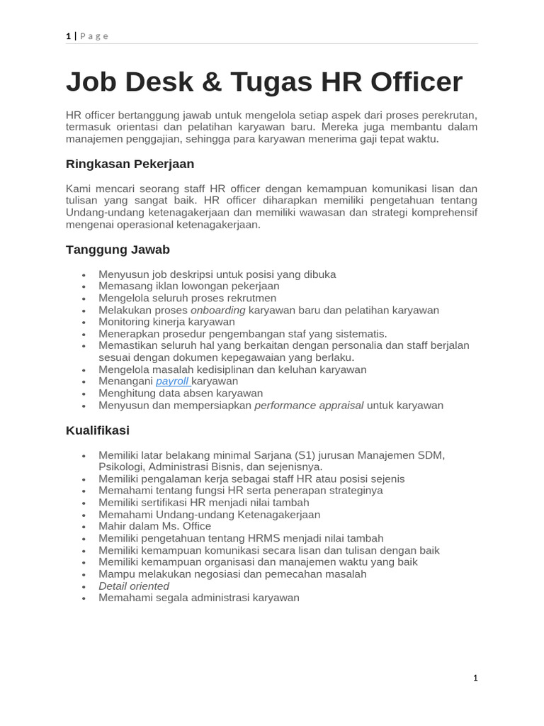 Job Desk HR | PDF