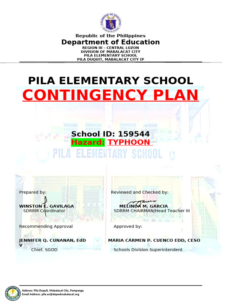 PILA ES Contingency Plan Typhoon 2022 23 | PDF