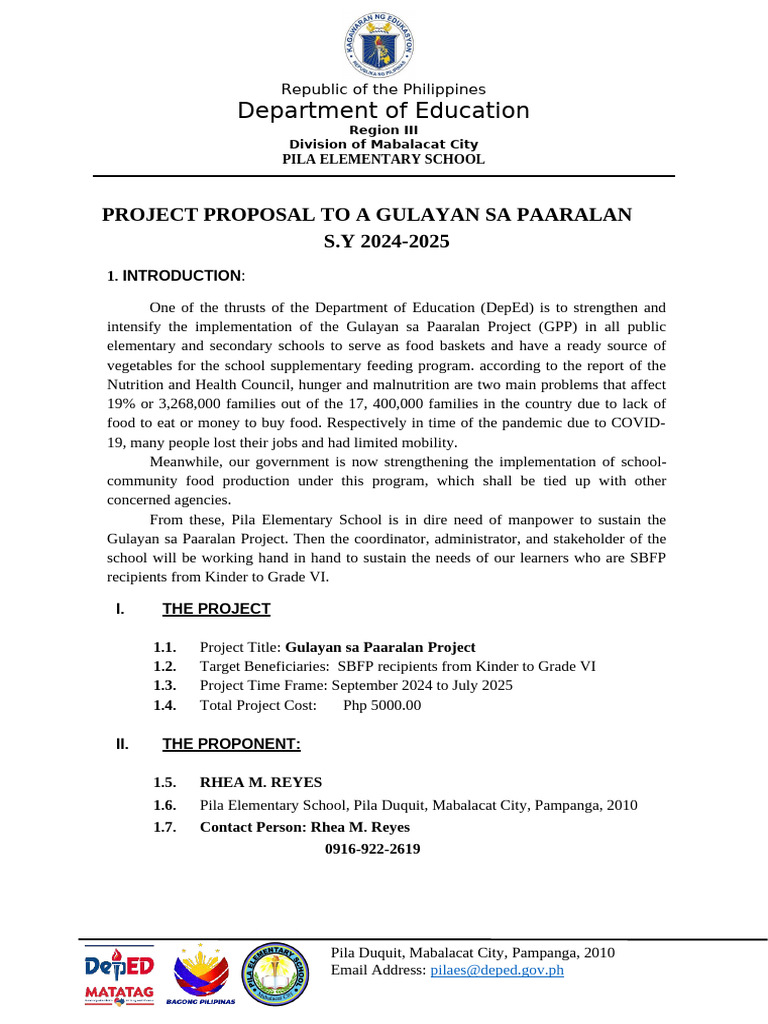 Gulayan sa Paaralan Project Proposal | PDF