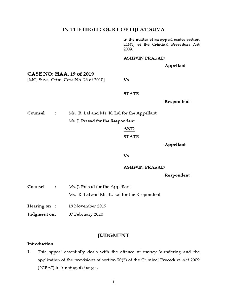 In The High Court of Fiji at Suva: Ashwin Prasad Appellant vs. State ...