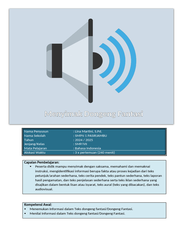 Modul Ajar BINDO Klas 7 Bab 3 Dongeng Fantasi | PDF
