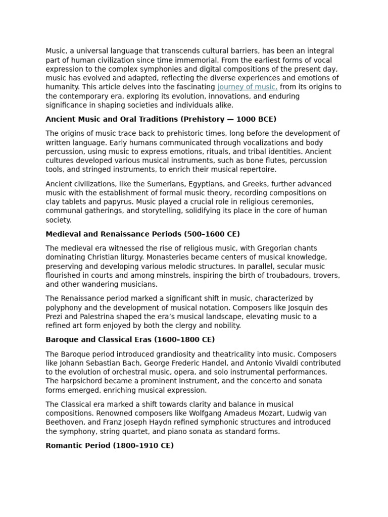 Ancient Music and Oral Traditions (Prehistory - 1000 BCE) | PDF