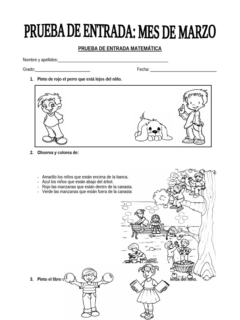 Evaluaciones 1° Grado. | PDF