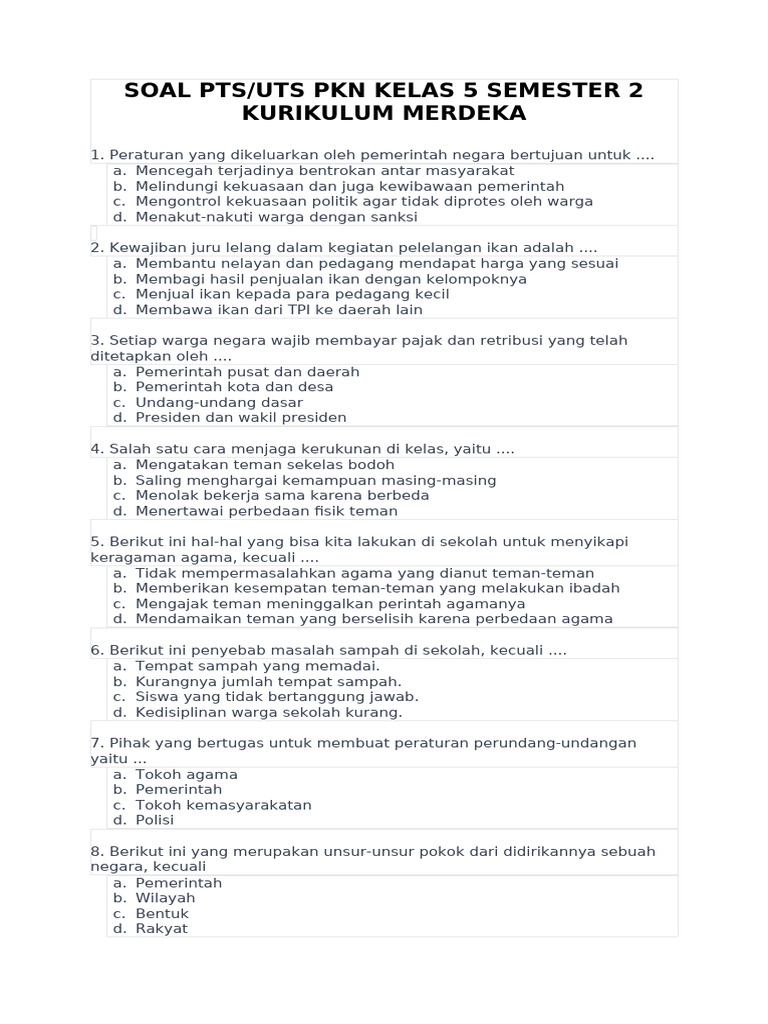 SOAL PTS PKN | PDF