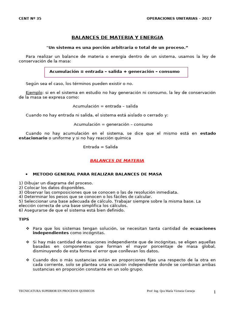 Balances de Materia y Energia - Pe - 2017 | PDF