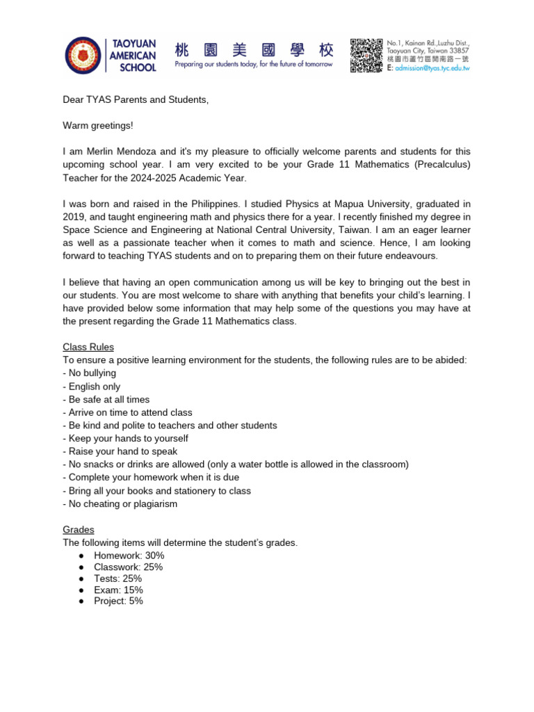 G11 Welcome Letter | PDF