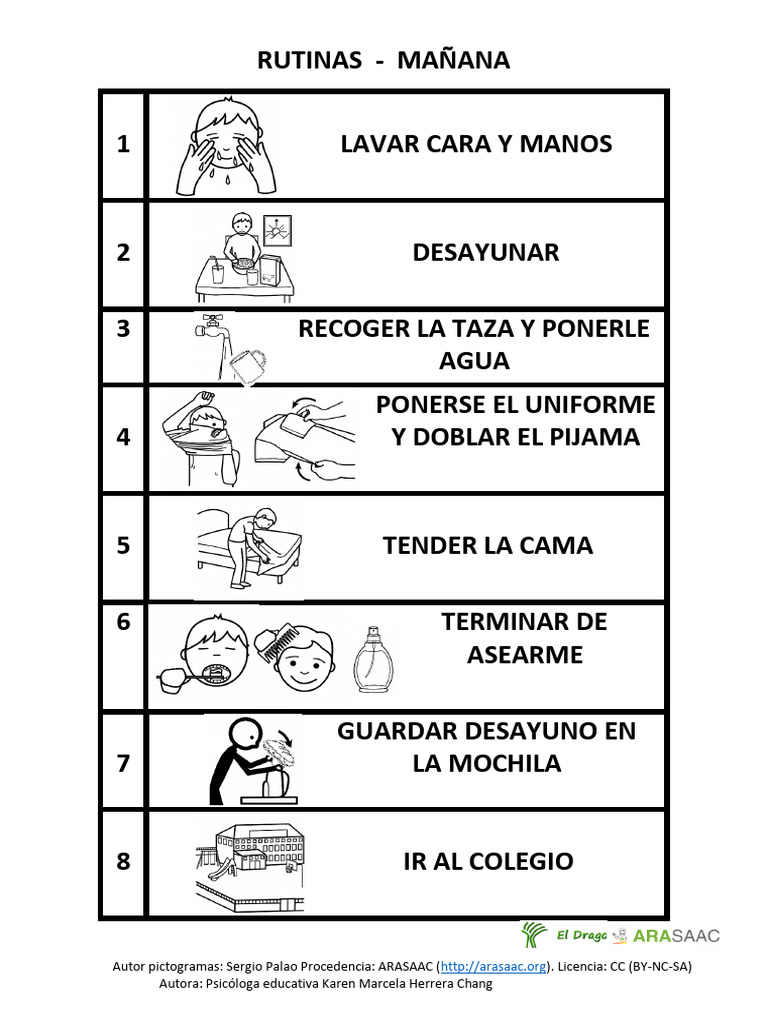 Rutina Diaria Mañana-Tarde-Noche BN | PDF