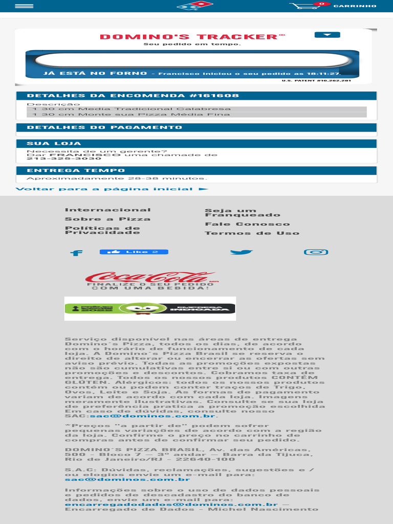 Segue o Estado Da Tua Encomenda Com o Tracker Da Domino's Pizza | PDF