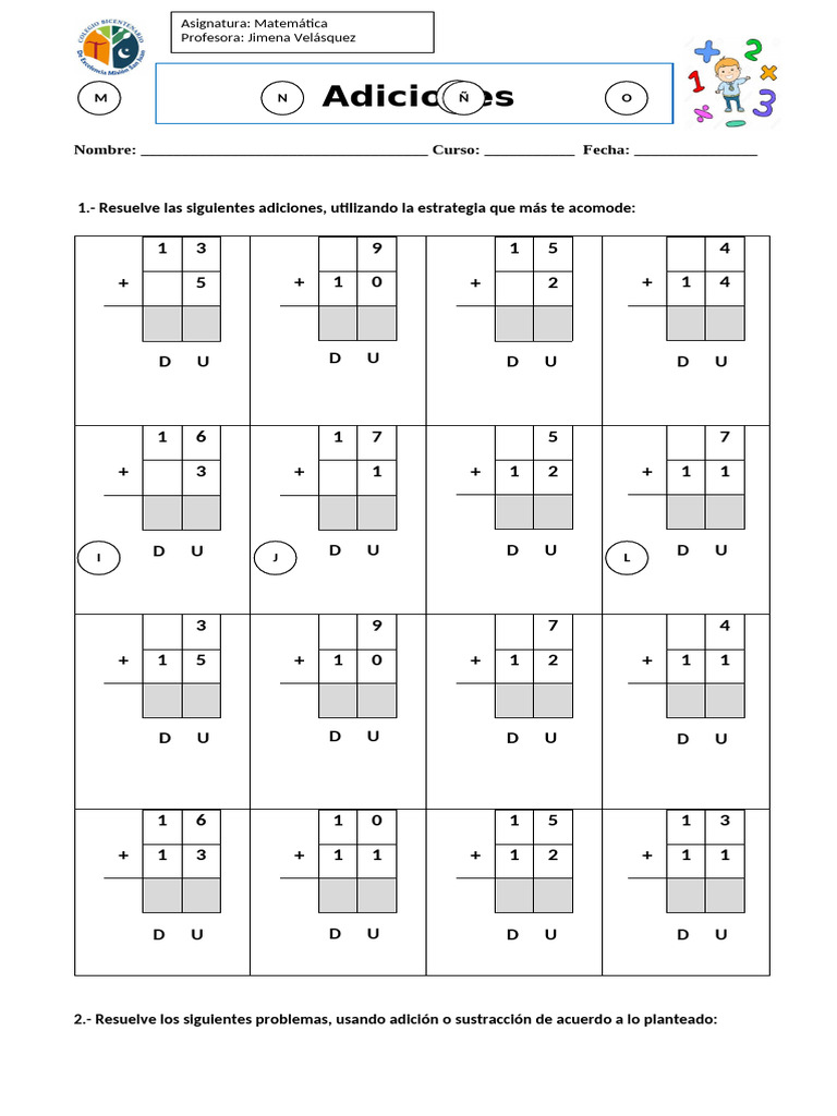 Guia Adiciones Números Hasta El 20 | PDF