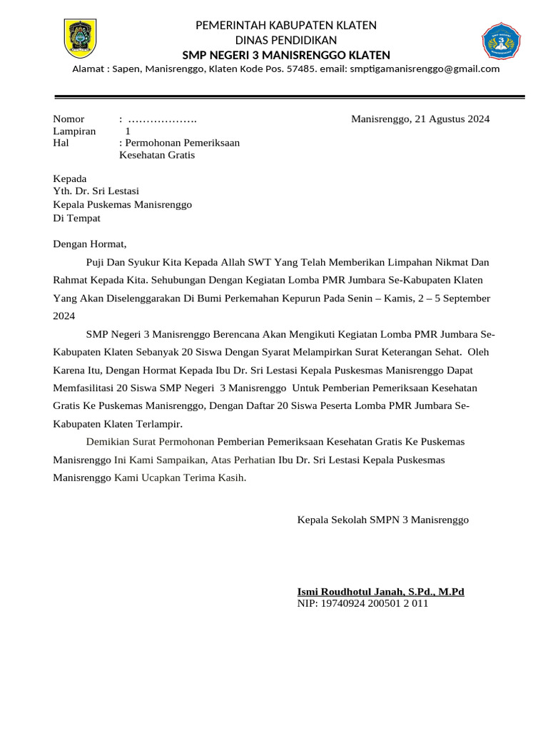 Surat Permohonan Puskesmas | PDF